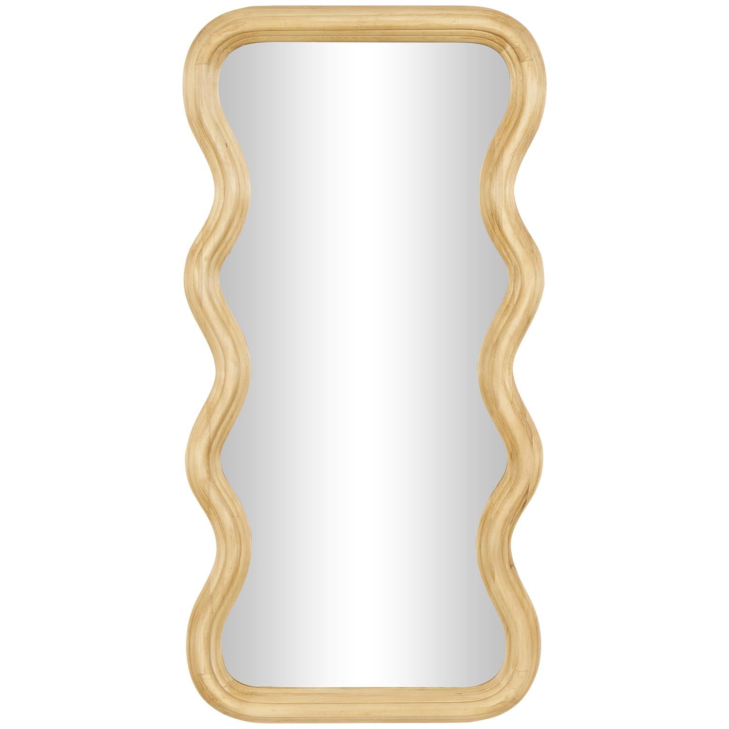 Wood Wavy Wall Mirror with Carved Frame