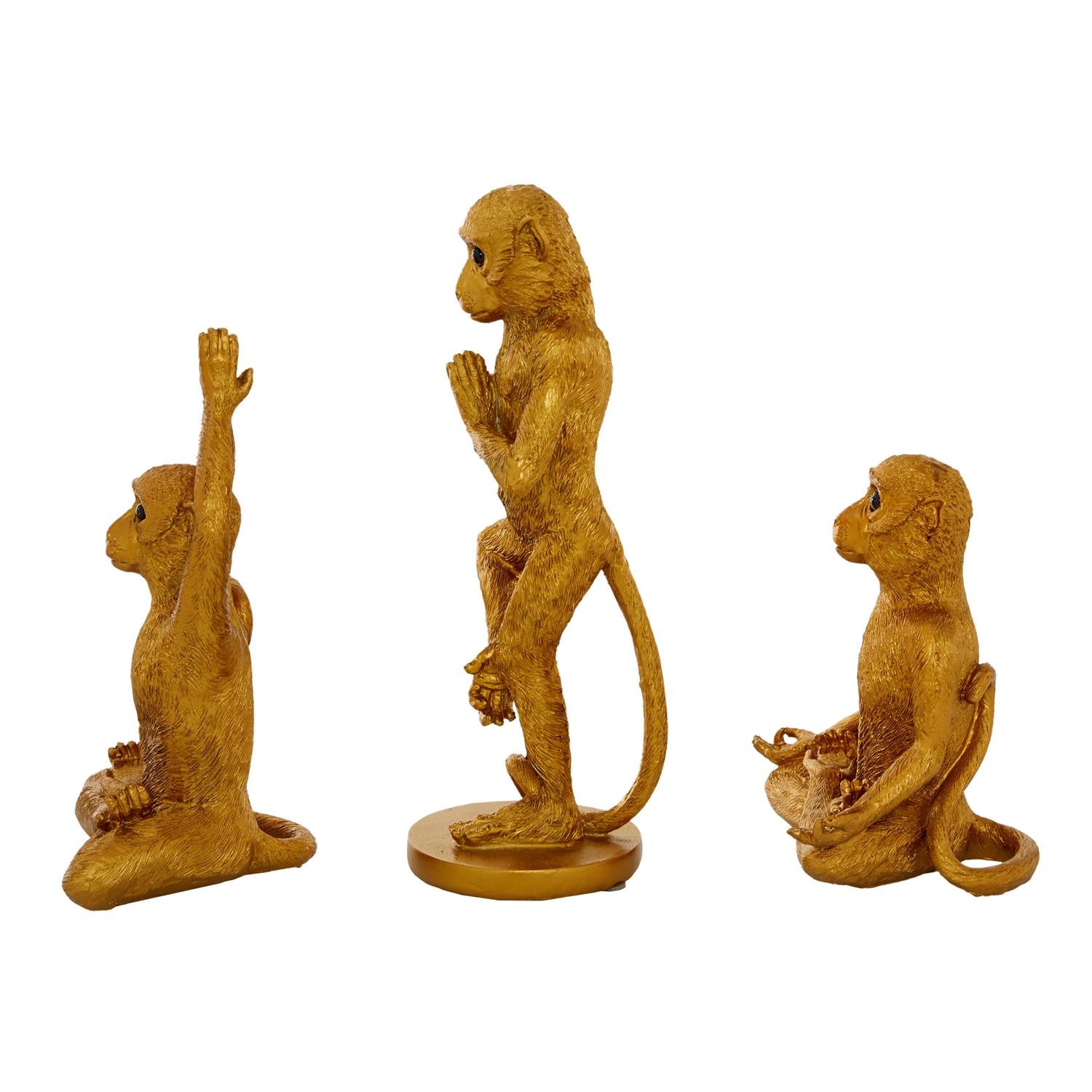 Gold Polystone Monkey Decorative Sculpture, Set of 3